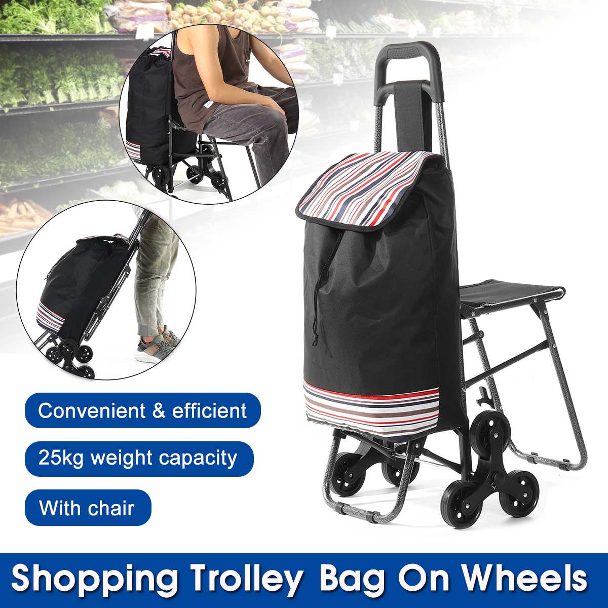 Foldable Shopping Cart With Wheel Thicken Rod Lugg... – Vicedeal