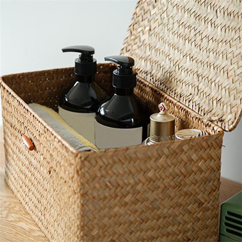 Seagrass Woven Storage Box Cotton Linen Checkered ... – Grandado