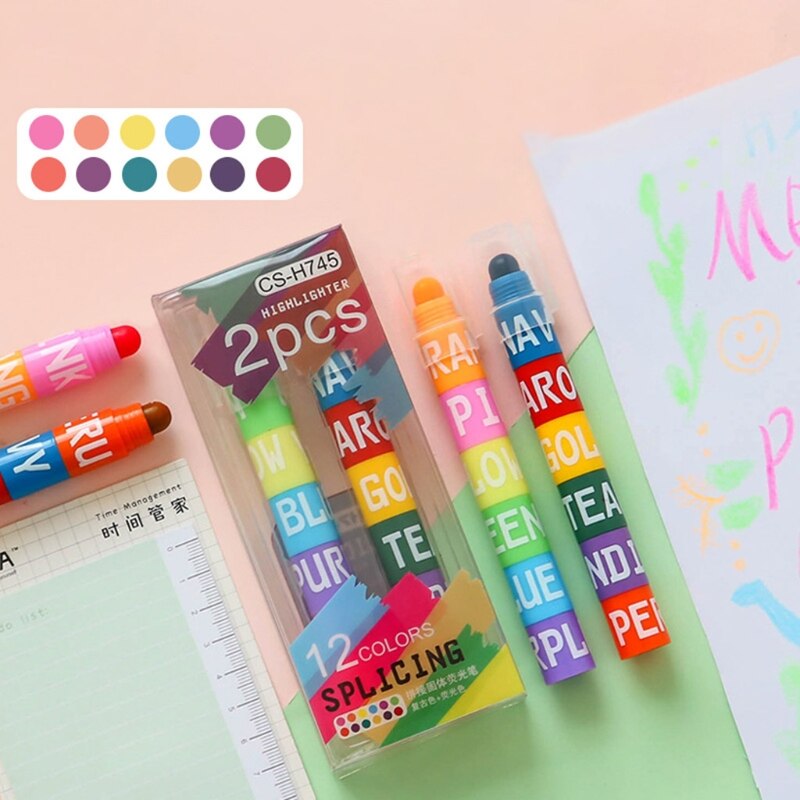 6 Colors Stitching Solid Highlighter Marker Fluore... – Vicedeal