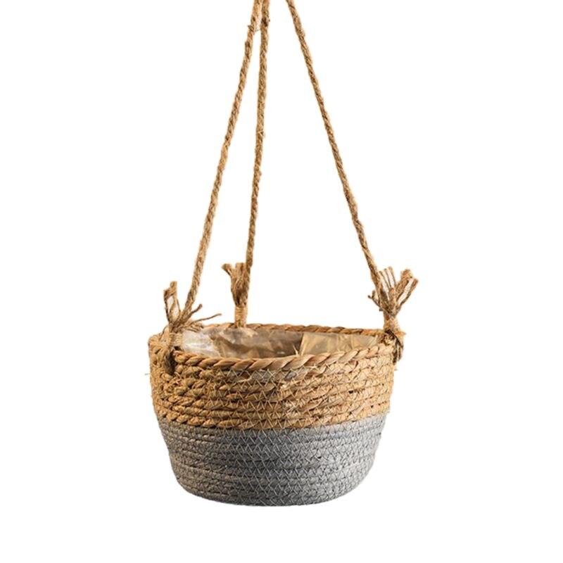Woven Rattan Hanging Planter Flower Pot Plant Bask... – Grandado