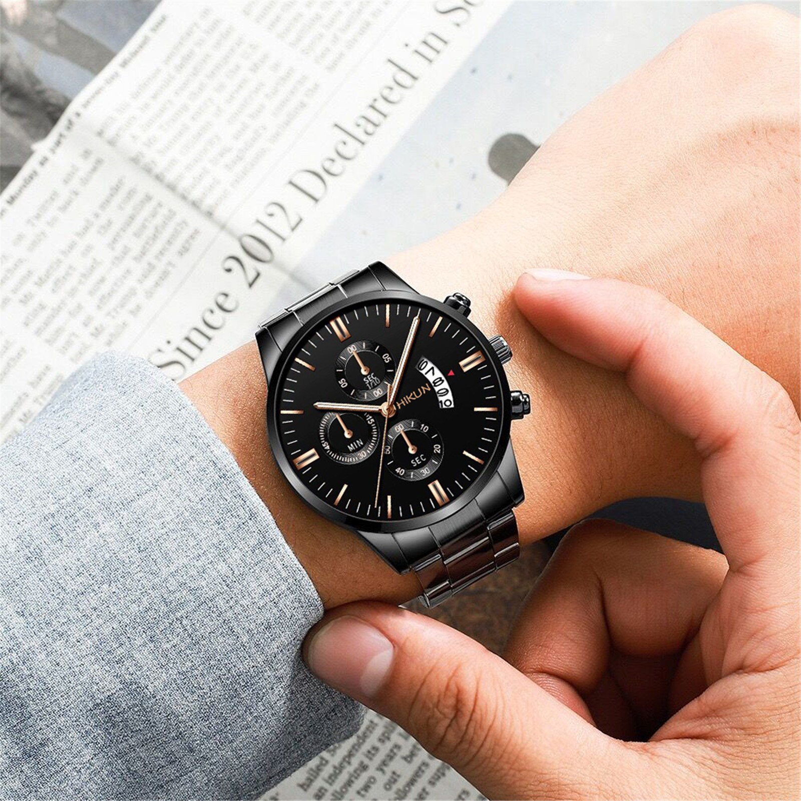 Luxury Black Men's Quartz Wristwatch Sleek Simple ... – Grandado