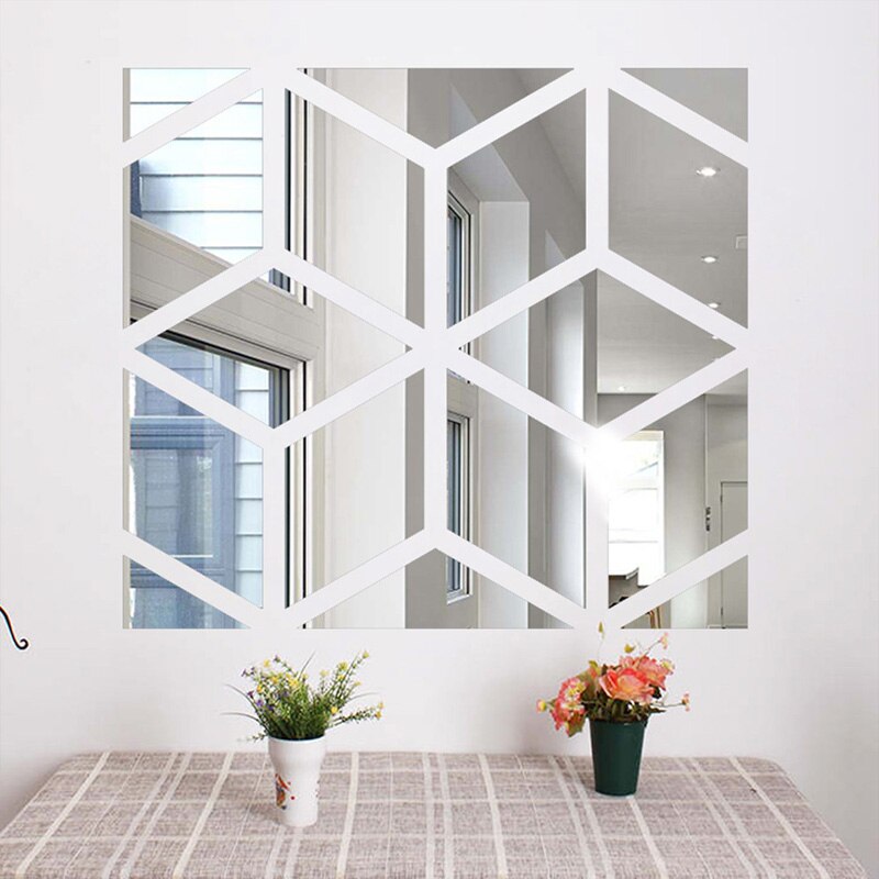 3D Acrylic Mirror Wall Sticker Geometric Diamond H... – Grandado