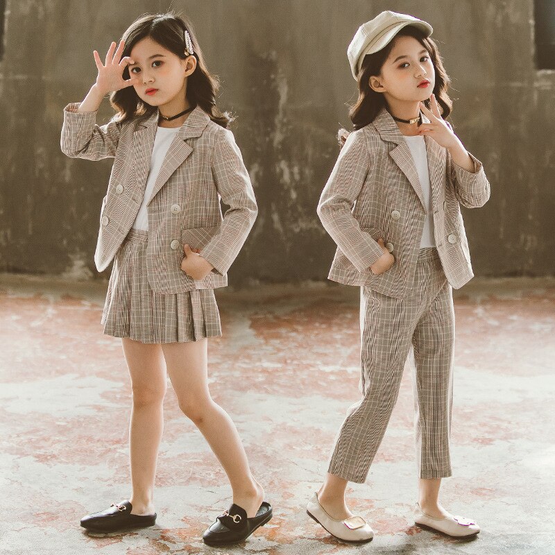 Girls Clothing Sets Spring Autumn Kids Plaid Suit ... – Grandado