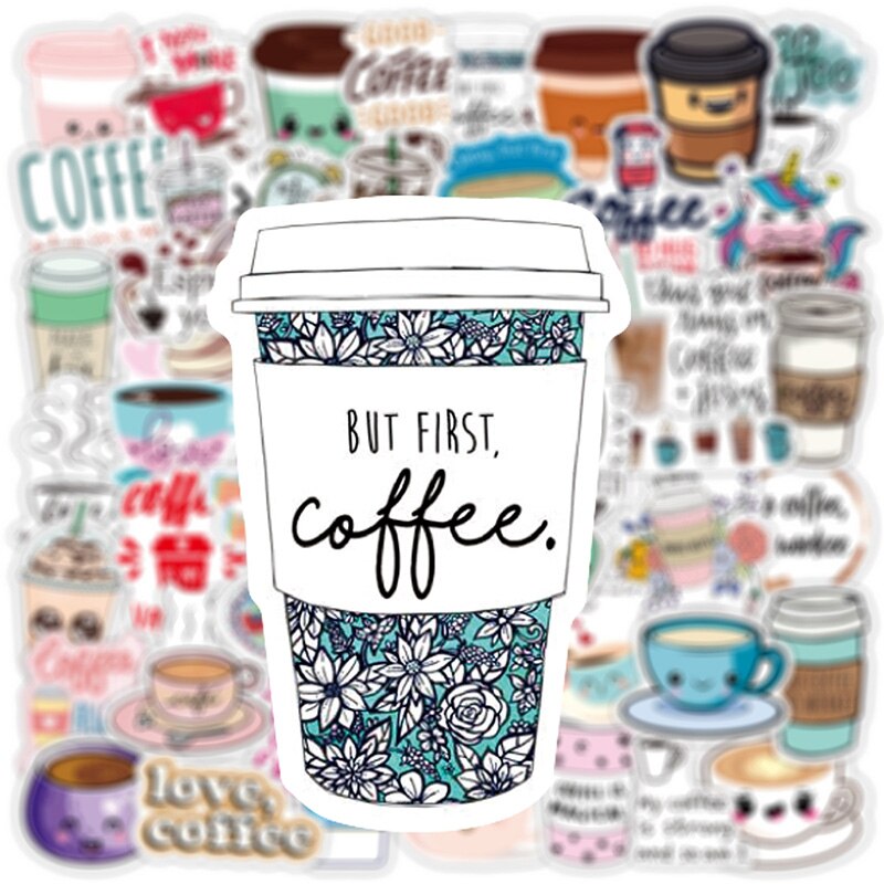 50PCS Cute Cartoon Coffee Stickers PVC For Girl Ka... – Grandado