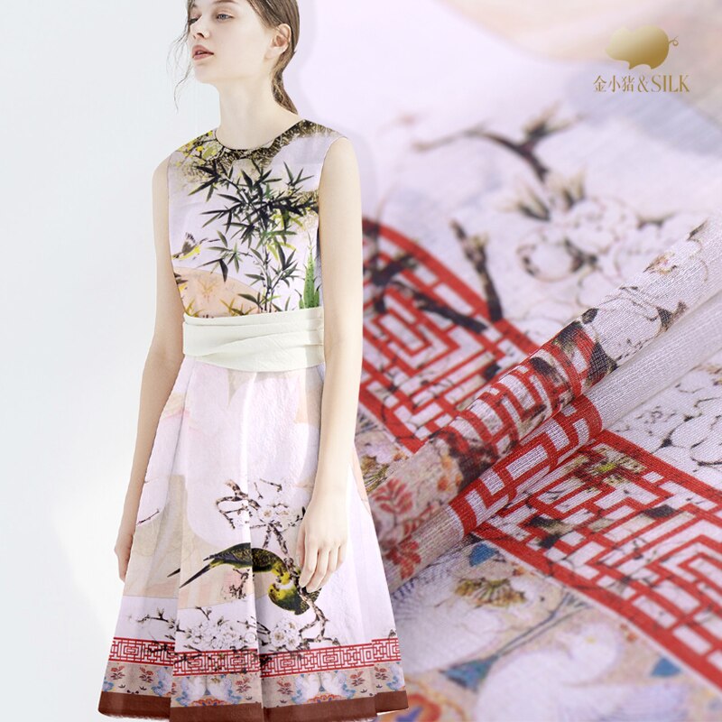 12mm digital printing silk linen fabric 140cm chin... – Grandado