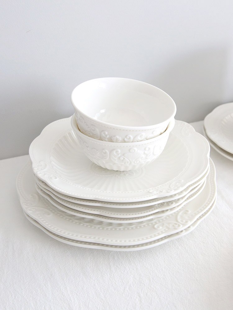 Luxury White Carved Designs Dinner Plates Steak Di... – Vicedeal