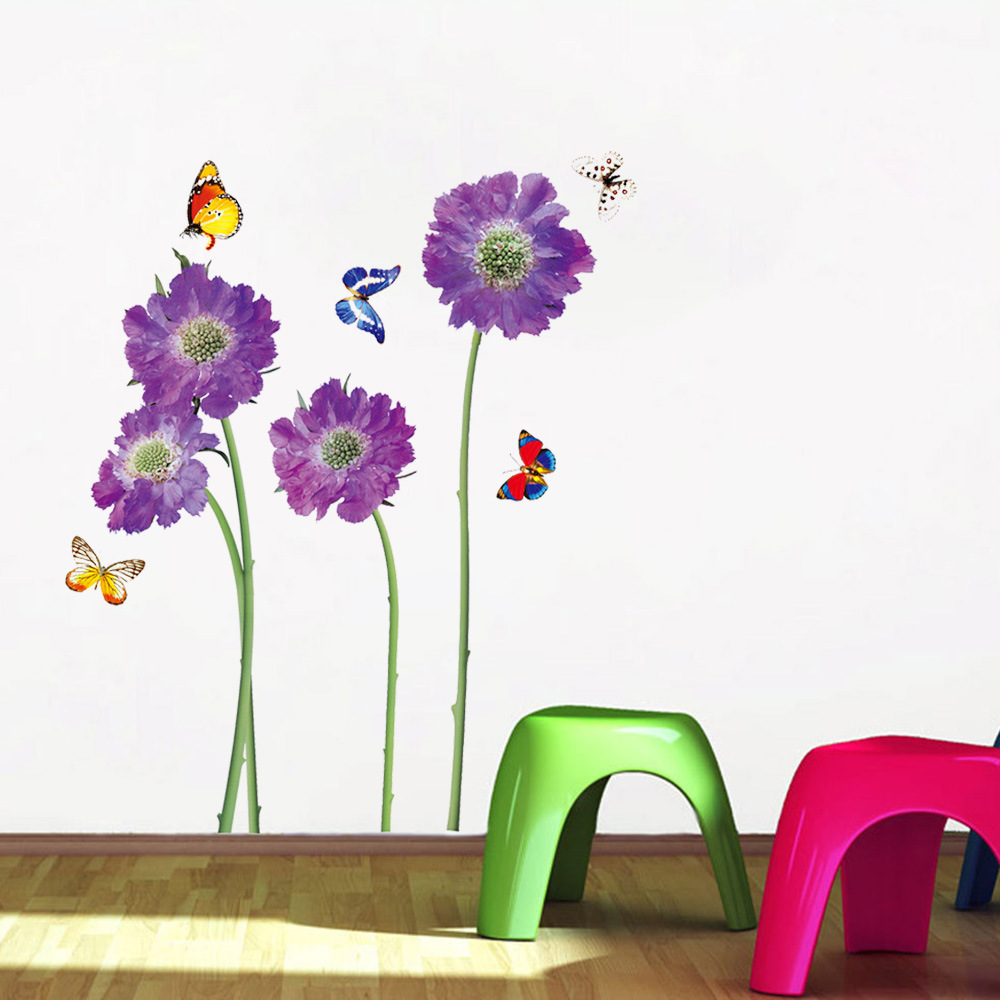 Purple Flower Flower Rattan Butterfly Wall Sticker... – Grandado