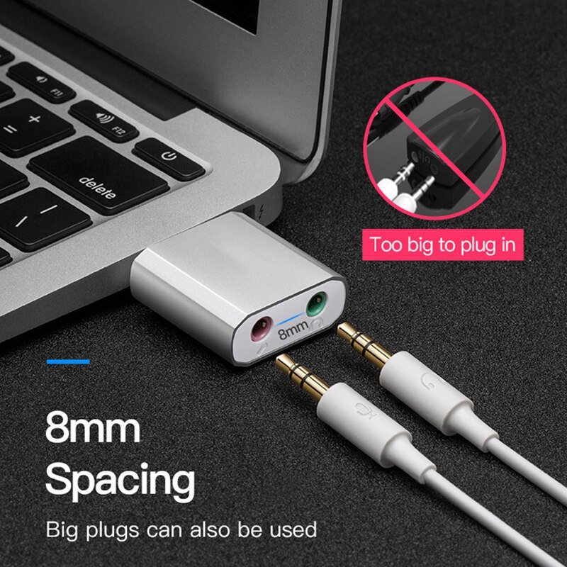 Ekstern stereo o lydkort usb to 3.5mm jack aux he... – Vicedeal