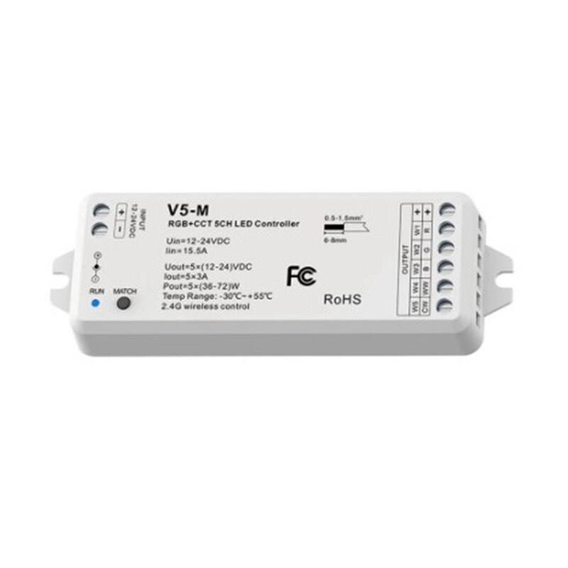 RGBCCT LED Controller 12-24V 5CH PWM RF Wireless R... – Grandado