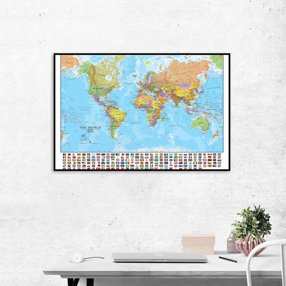 70*50cm The World Political Map with National Flag... – Grandado