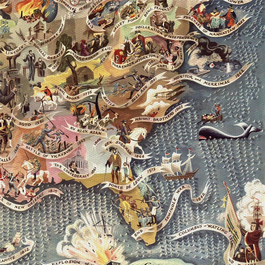 Bohrod's America Its History Pictorial Map Canvas ... – Grandado