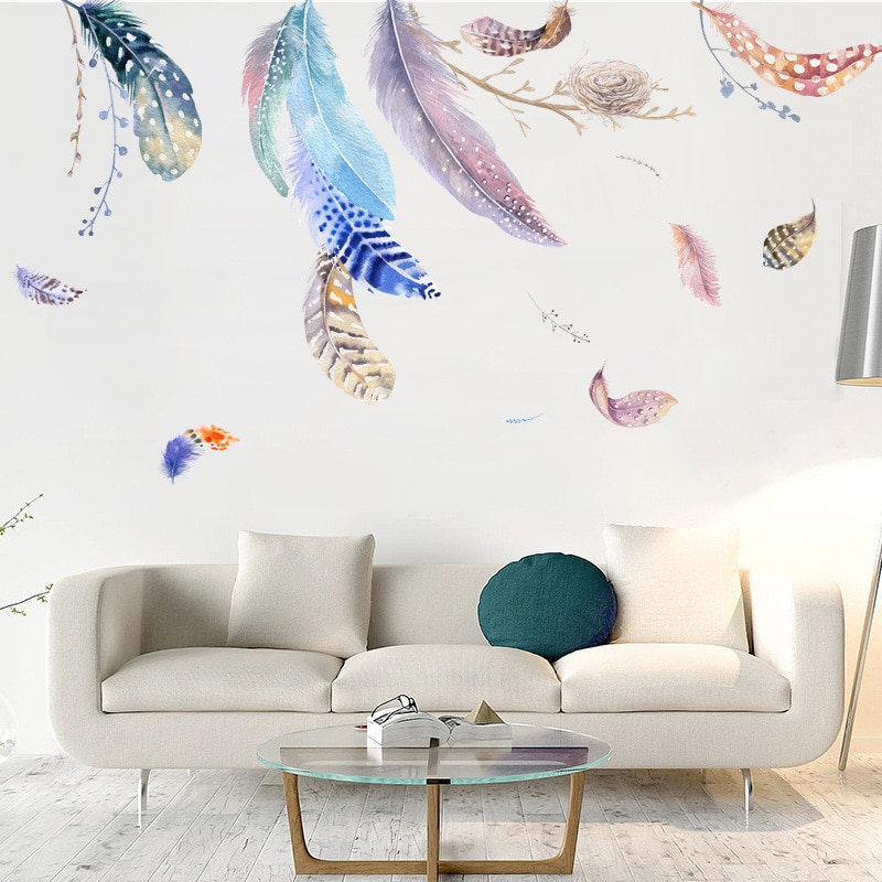 Modern style Colorful feather Wall Sticker for Liv... – Vicedeal