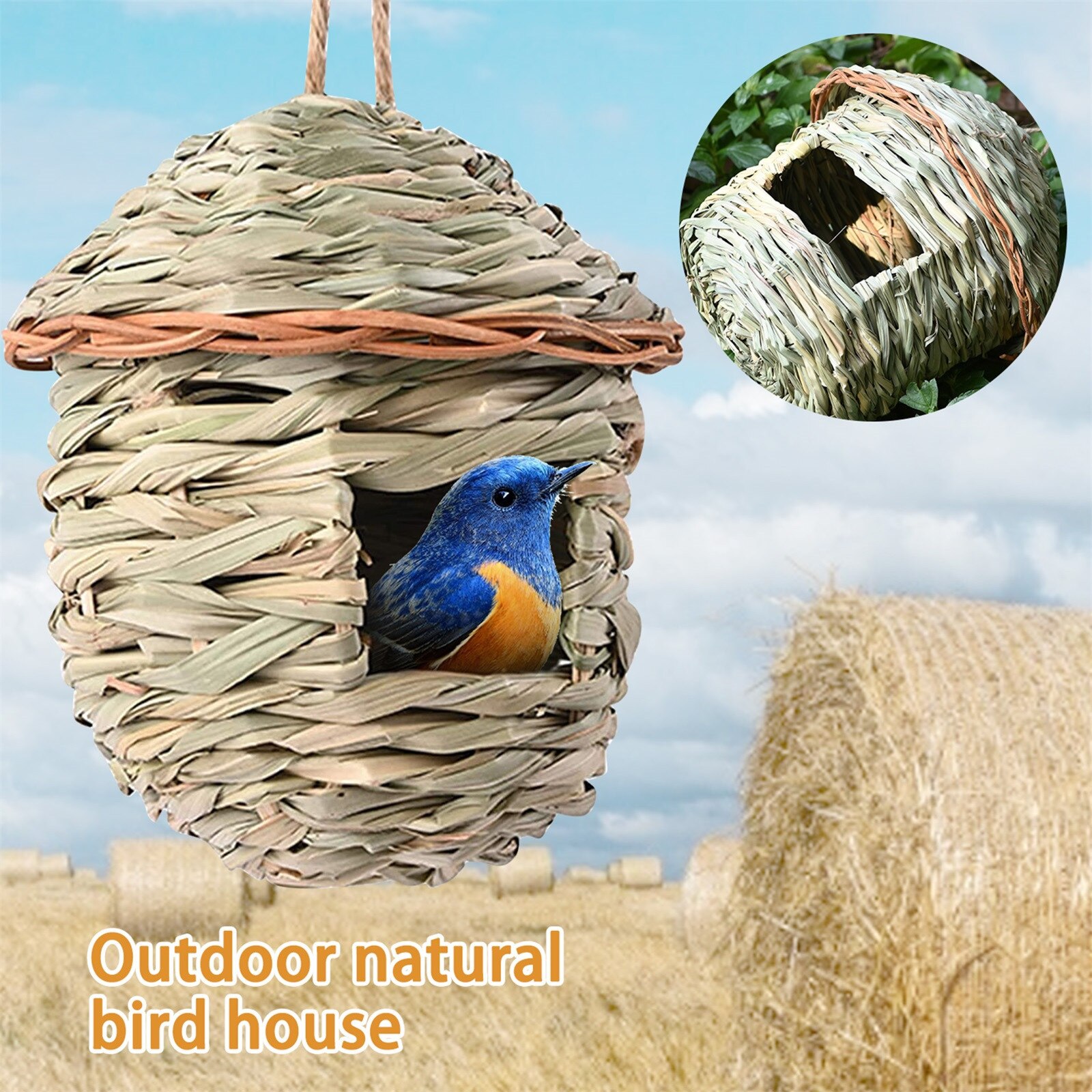 Straw Woven Bird House Nests Box Hanging Bird Nest... – Vicedeal