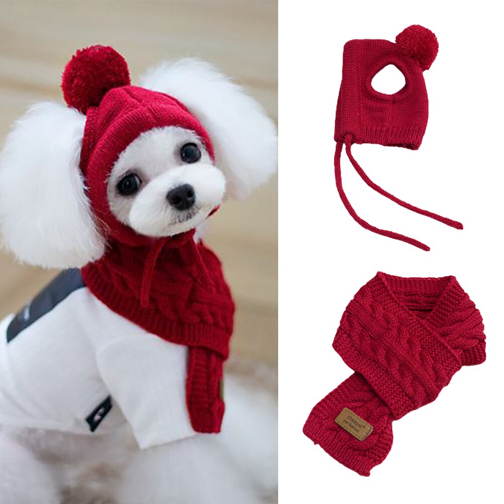 Winter Warm Gebreide Pet Muts Sjaal Set Rood Zwart... – Vicedeal