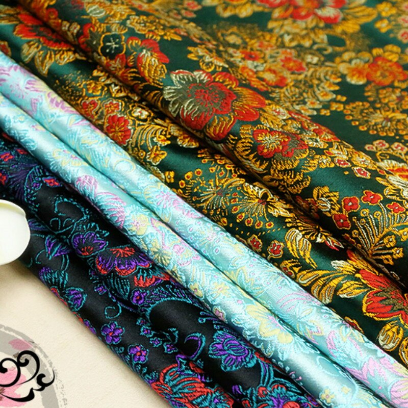 Brocado satinado brillante flor tela vestido abrig... – Grandado