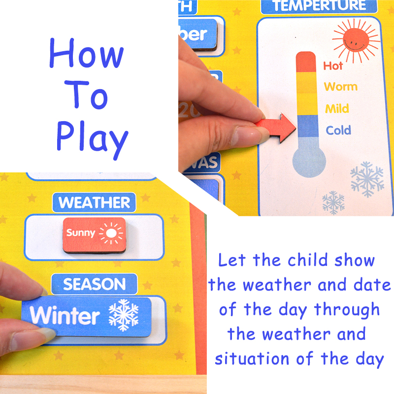 Wooden Kids Magnetic Weather Calendar Board Month ... – Grandado