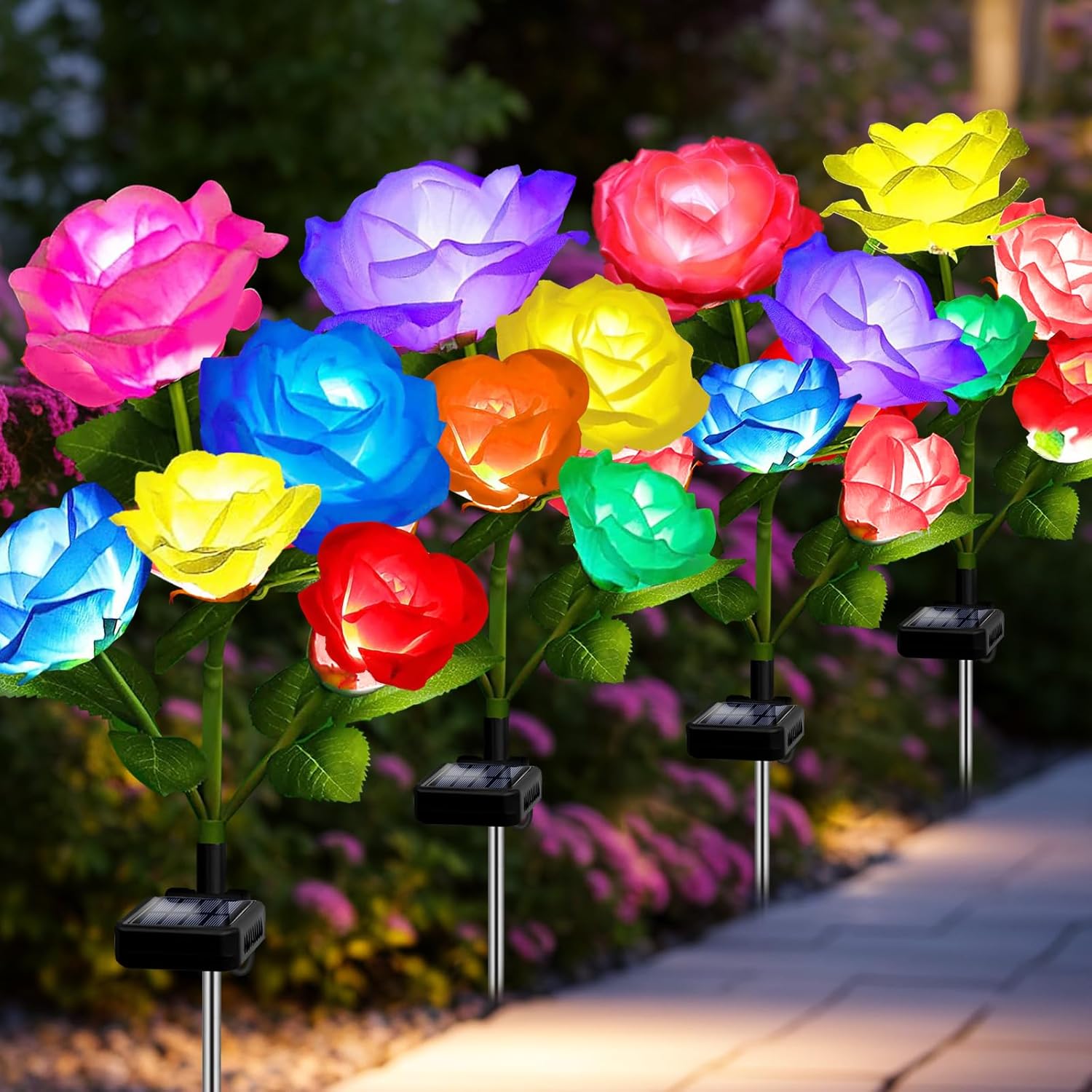 5-head rose solar garden light outdoor, IP65 water... – Vicedeal