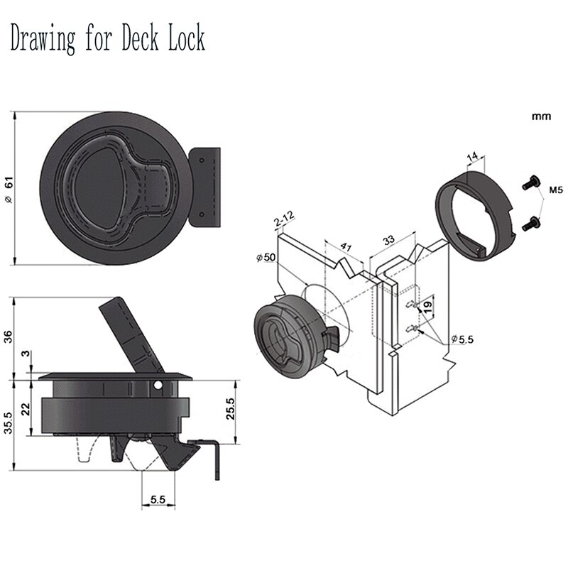4pcs Black Round Deck Lock Flush Pull Slam Latch f... – Grandado