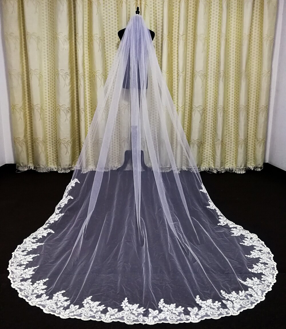 Cathedral Wedding Veils 3 Meter Long Lace Edge Bri... – Vicedeal