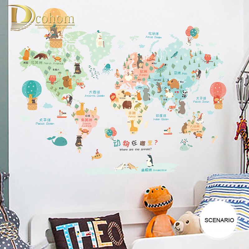 Colorful Cartoon World Map Wall Sticker Kids Room ... – Grandado