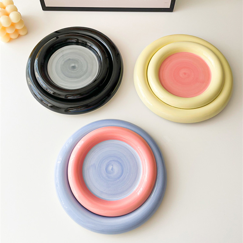 Cutelife Nordic Pink Round Cute Ceramic Coffee Pla... – Vicedeal