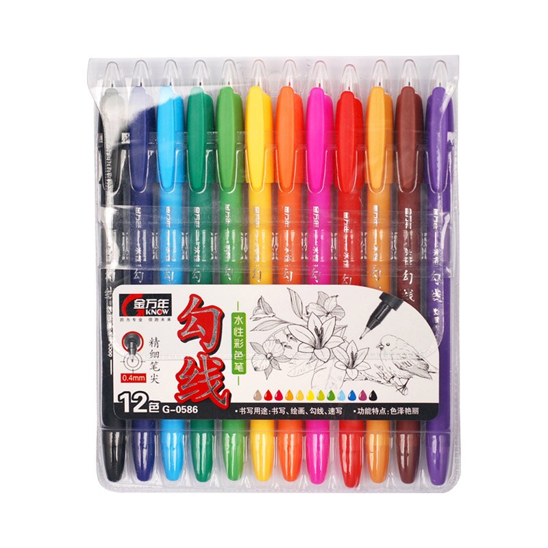 KNOW 12 Colors 0.4mm Hookline Color Pen Water-Base... – Grandado