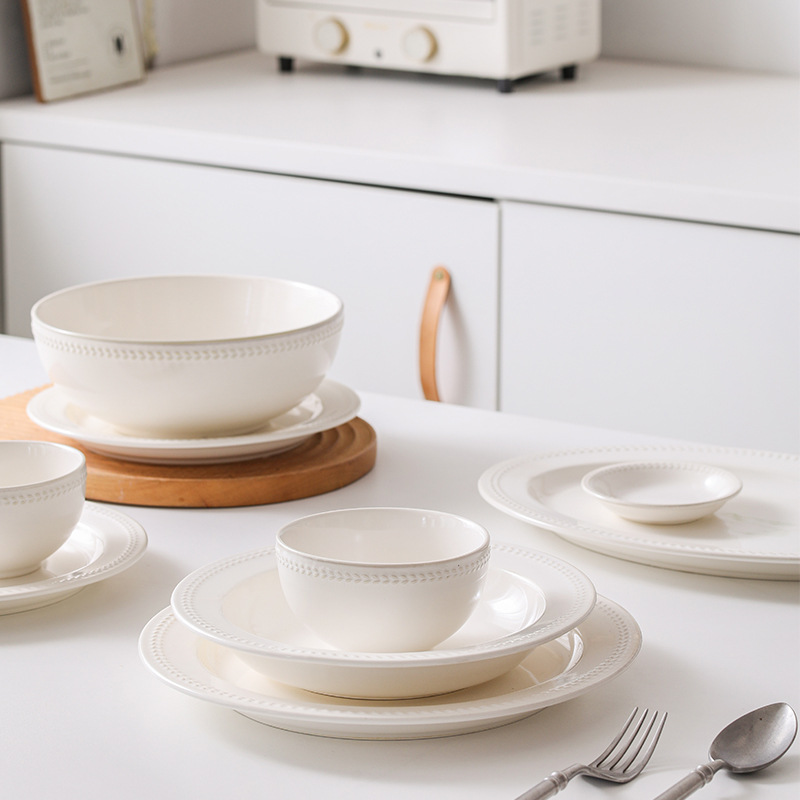 Simple Pattern Relief Tableware Household Rice Bow... – Vicedeal