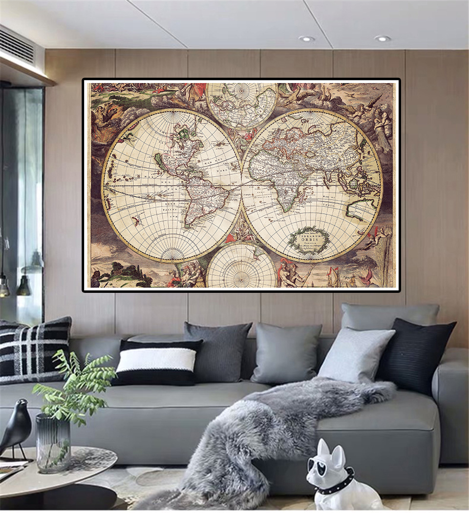 150*100cm Vintage Map of The World Non-woven Canva... – Grandado