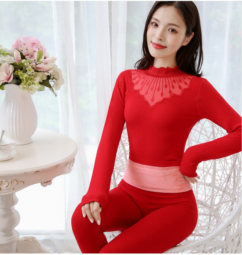 Lace Turtleneck Velvet Underwear Women Inner Wear ... – Grandado