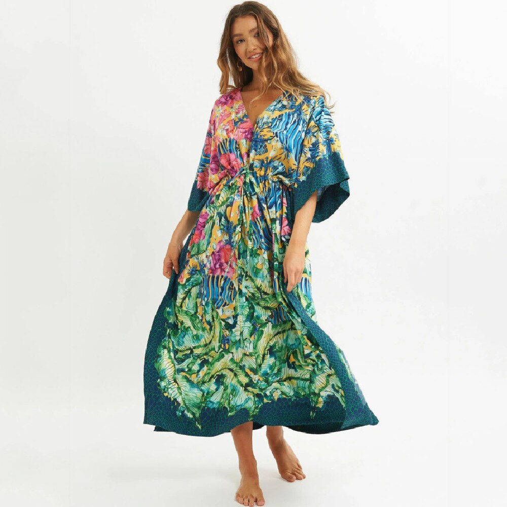 Boho Bohemian Print Blue Summer Beach Wear Long Ki... – Grandado