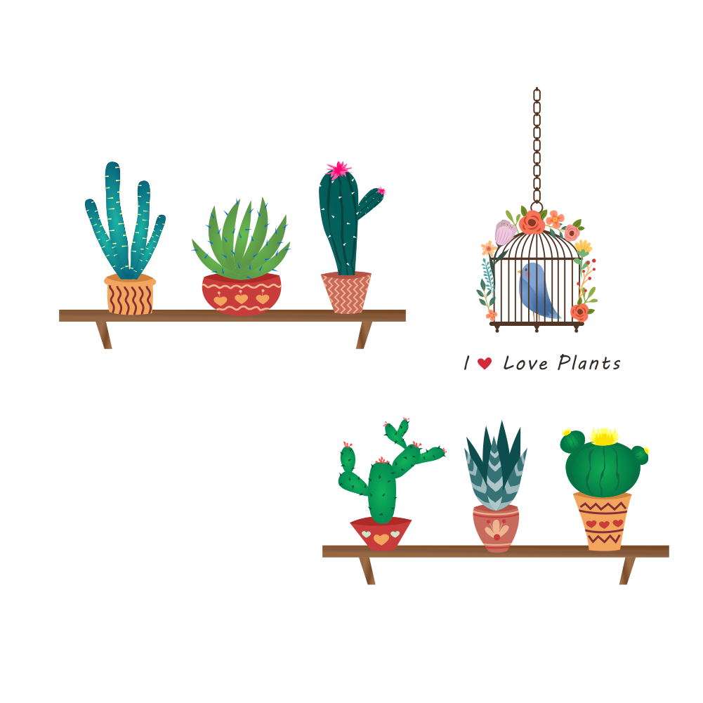 vivid garden potted plants cactus wall stickers fo... – Grandado