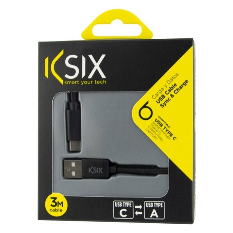 USB-C Cable to USB KSIX 3 m Black – Vicedeal