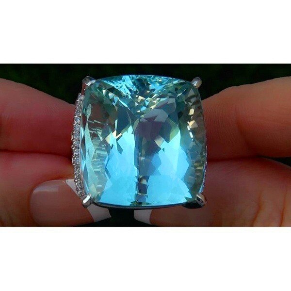 Luxury Female Big Blue Zircon Stone Ring Silver Co... – Vicedeal