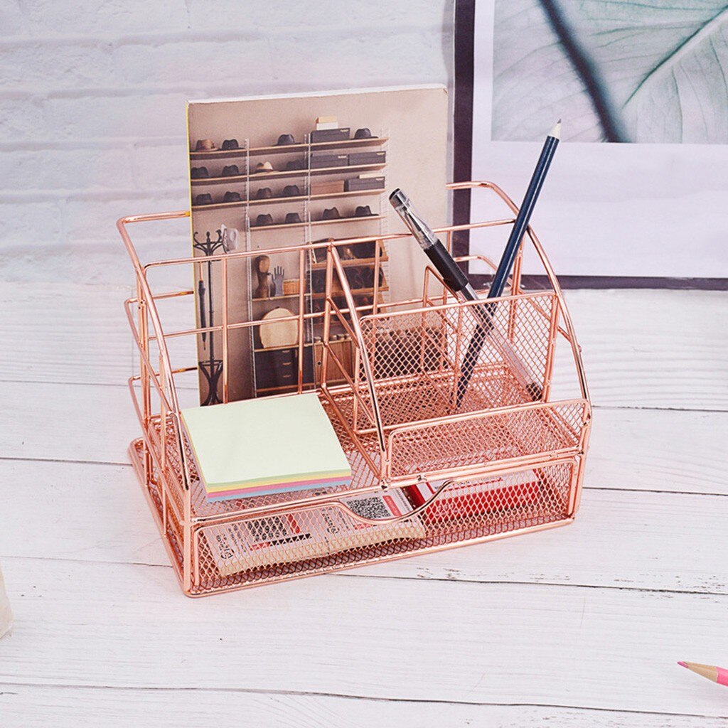 1pc Modern Gold Desktop Organizer Shelf Rack Mesh ... – Vicedeal
