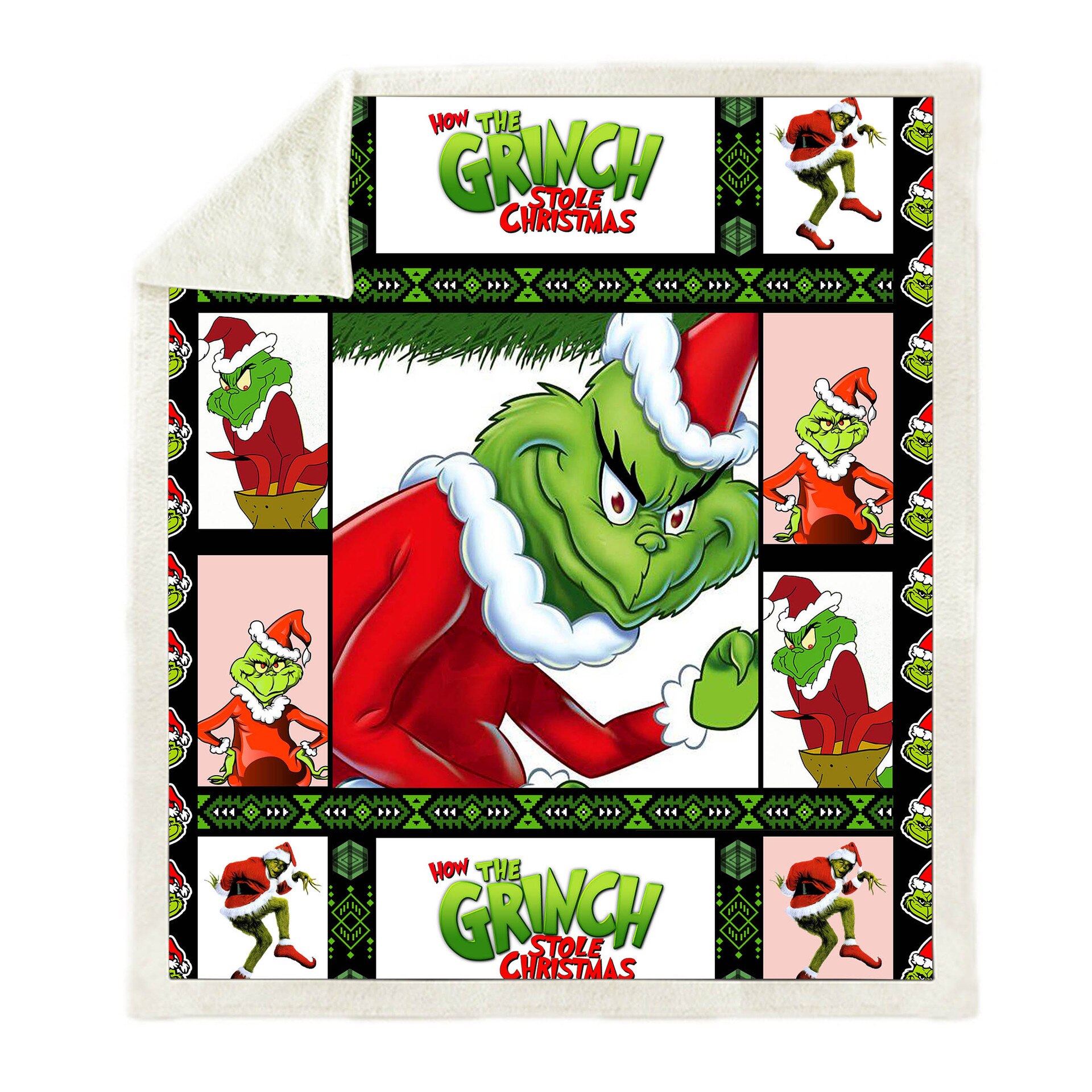 3D Grinch Print Digital Square Blanket Lattice Sti... – Grandado