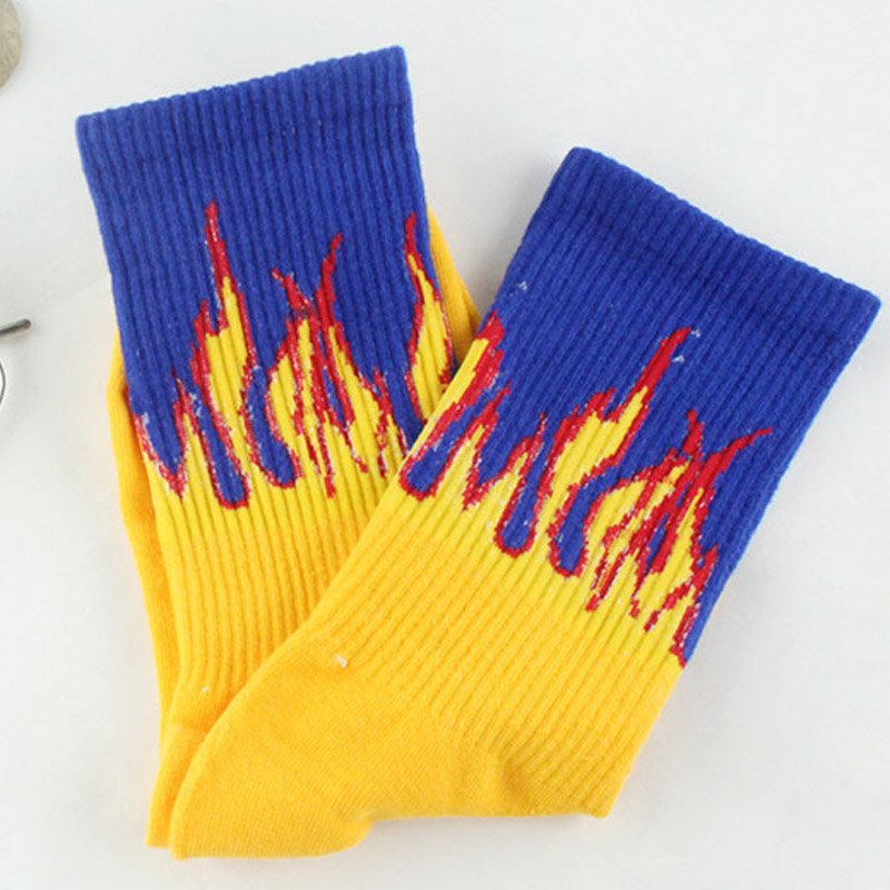 Men Hip Hop Hit Color On Fire Crew Socks Red Flame... – Vicedeal