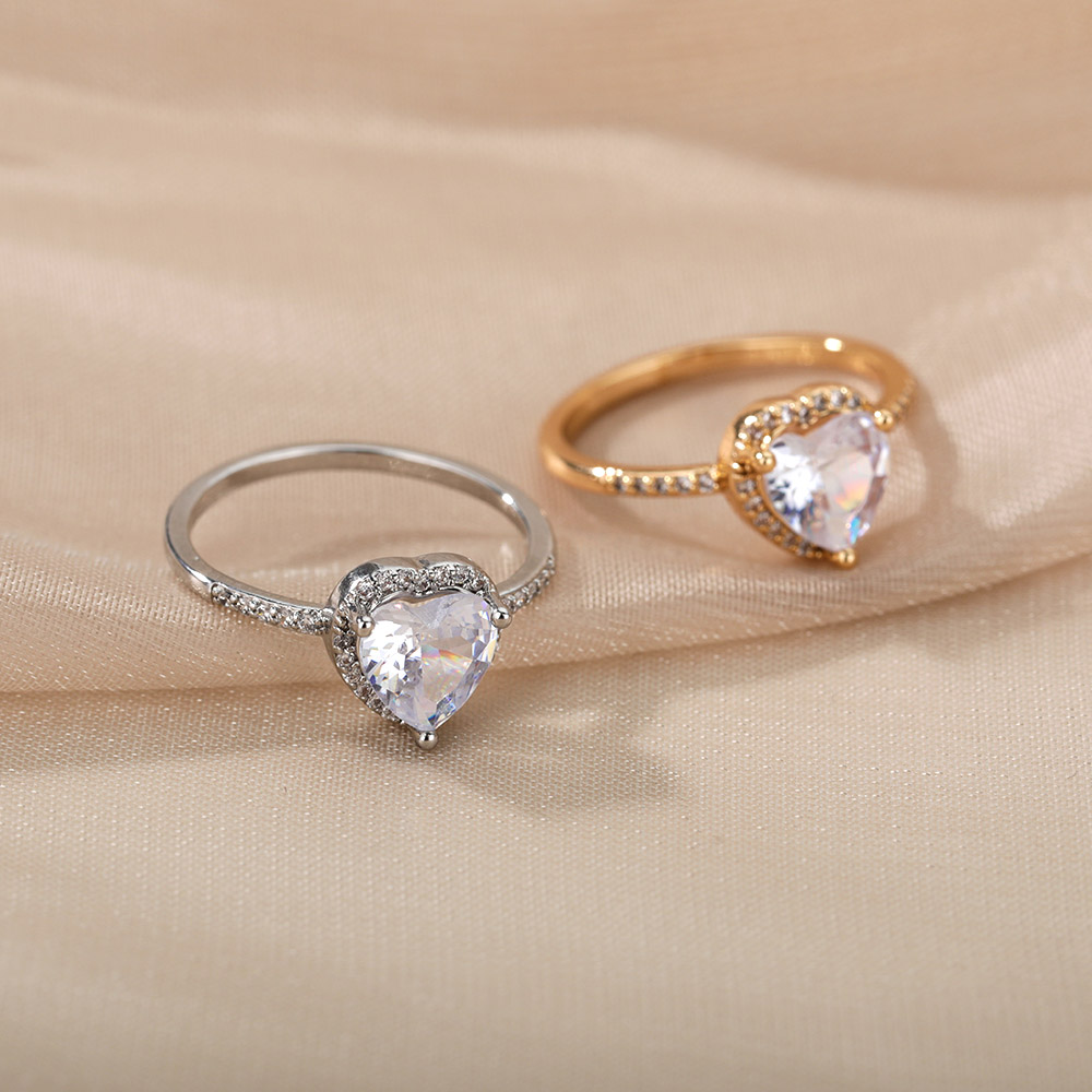 Zircon Heart Rings For Women Geometry Drops Round ... – Grandado