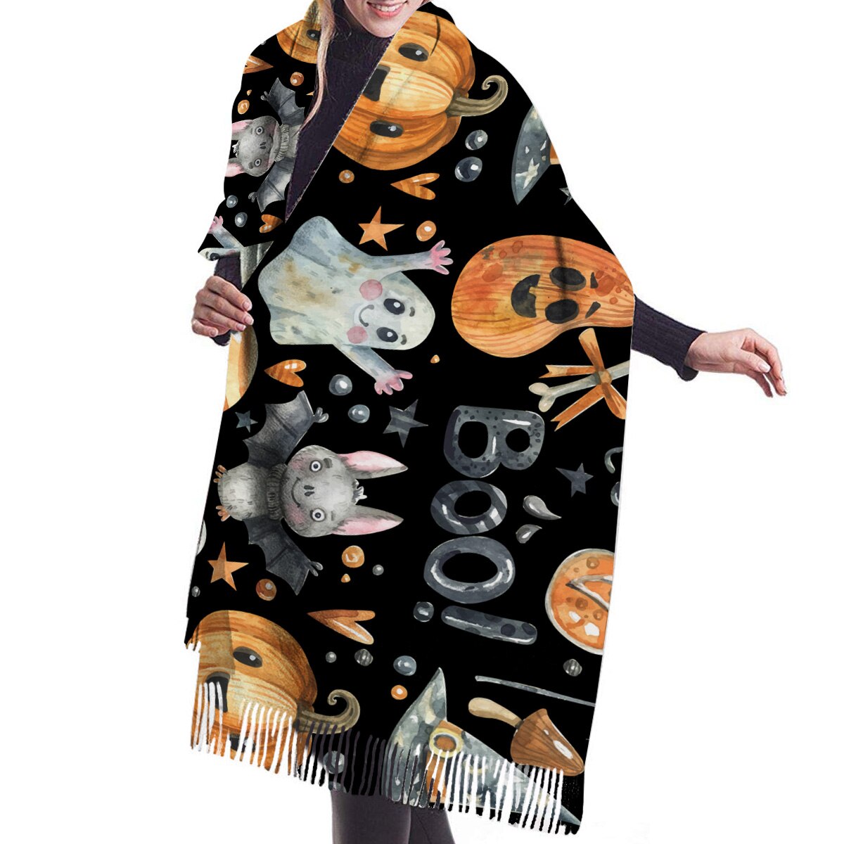 Halloween Pumpkin Skull Horror Women Cashmere Scar... – Grandado