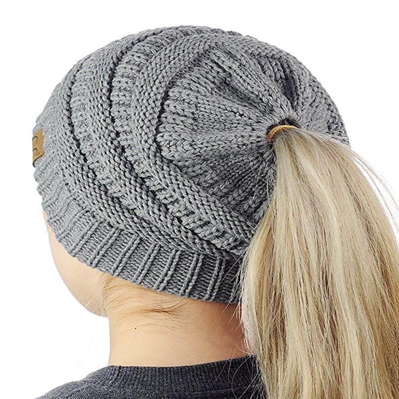 Frauen Pferdeschwanz Hut Schädel Stretch Gestrickt... – Vicedeal