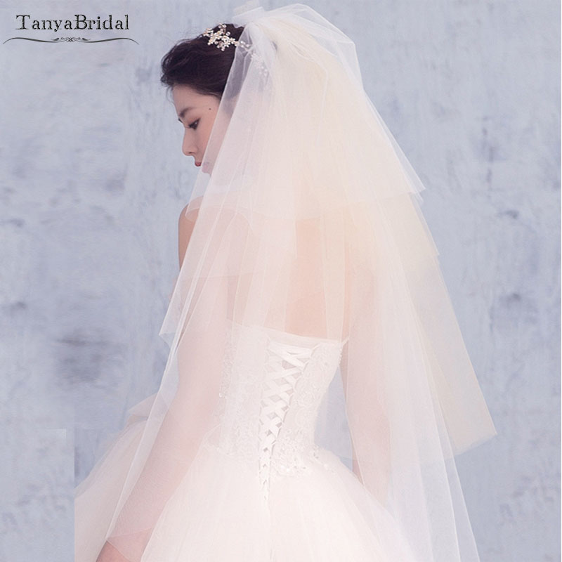Champagne 4 Layers Tulle Wedding Veils Simple Brid... – Grandado