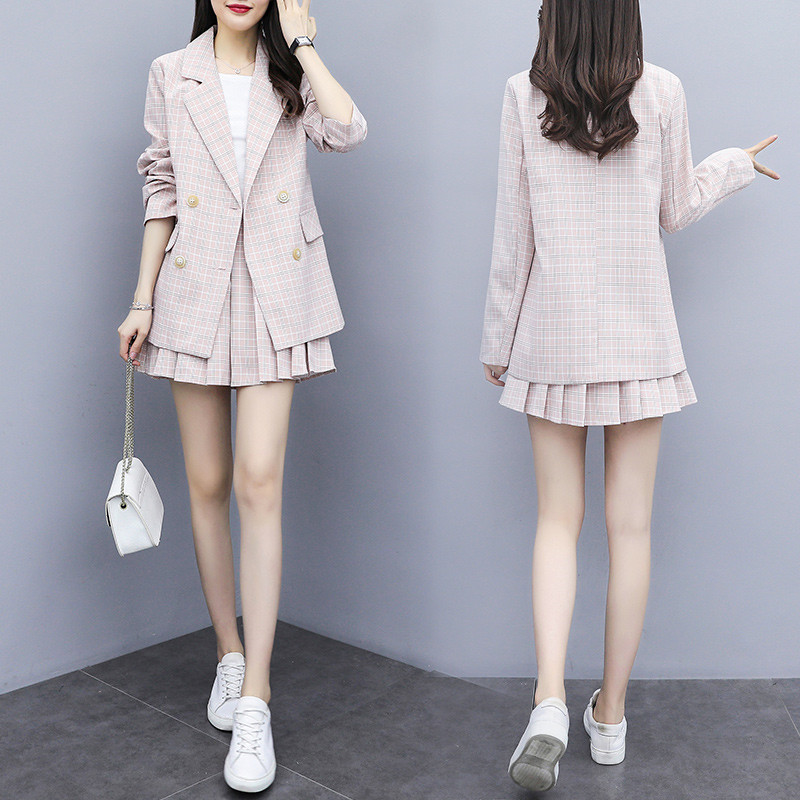 MUMUZI Autumn Tweed 2 Piece Set Women Slim Plaid S... – Grandado