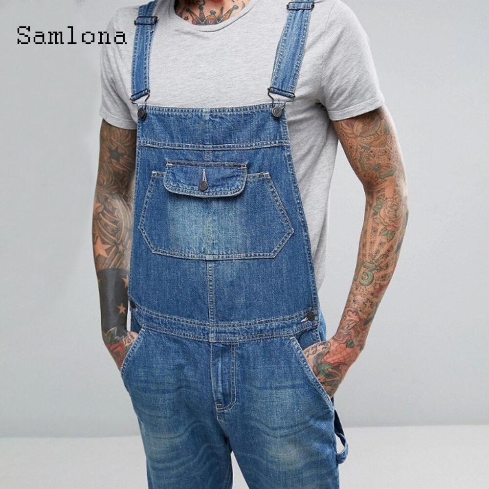 Samlona Men's Jeans Casual Denim Overalls Pantalon... – Vicedeal