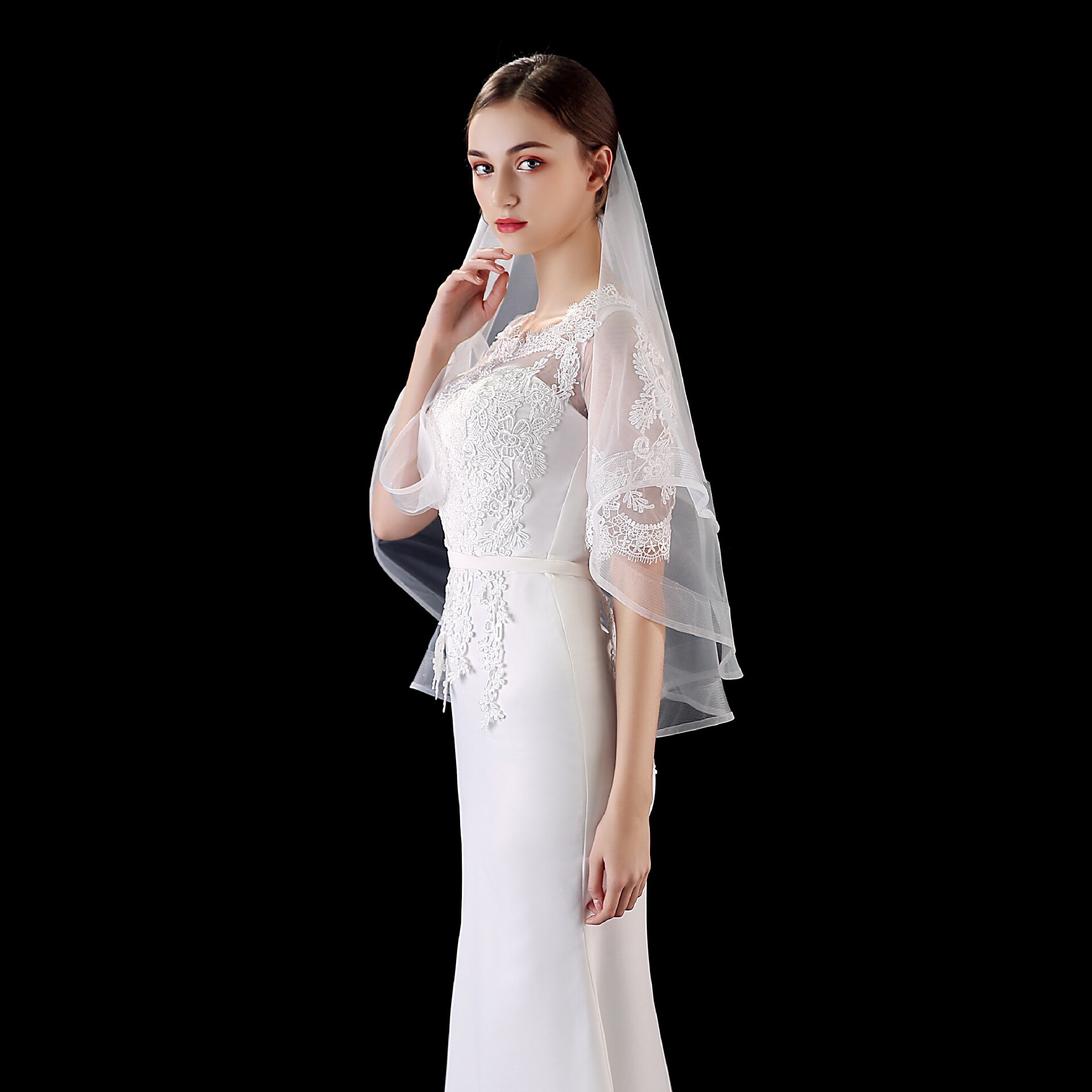 kurze Hochzeit Schleier Band Rand Einer Schicht Oh... – Vicedeal