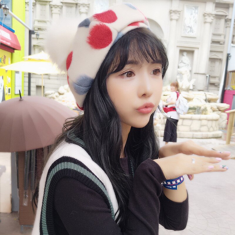Hoeden Japanse Mooie Dot Baret Vrouw Herfst Winter... – Vicedeal
