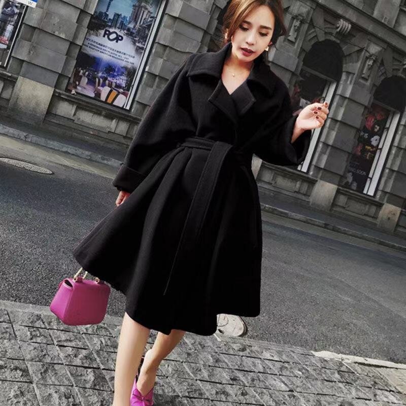 Winter Warm Office Belt Long Wool Blend Woman Coat... – Grandado