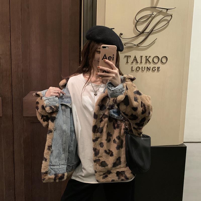Women's Double-Sided Denim Jacket Loose Leopard Pr... – Grandado