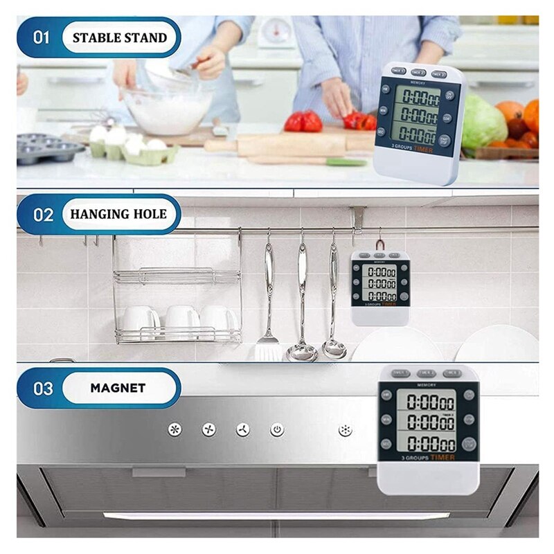 Digital Dual Kitchen Timer, 3 Channels Count UP/Do... – Vicedeal