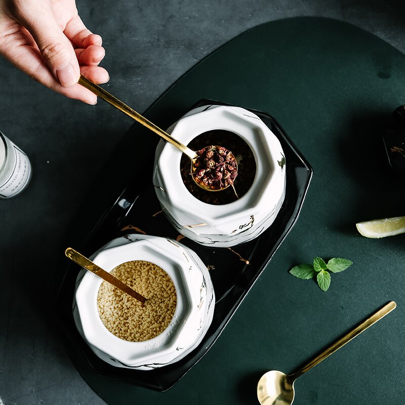 Nordic Ceramic Seasoning Pot Set Salt Shaker Marbl... – Vicedeal