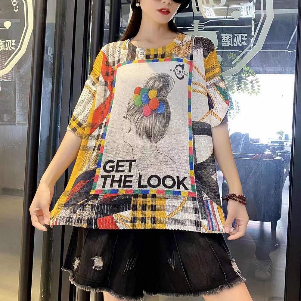 Hollow Out Graffiti Goth Tops Women knitted Top Wo... – Grandado