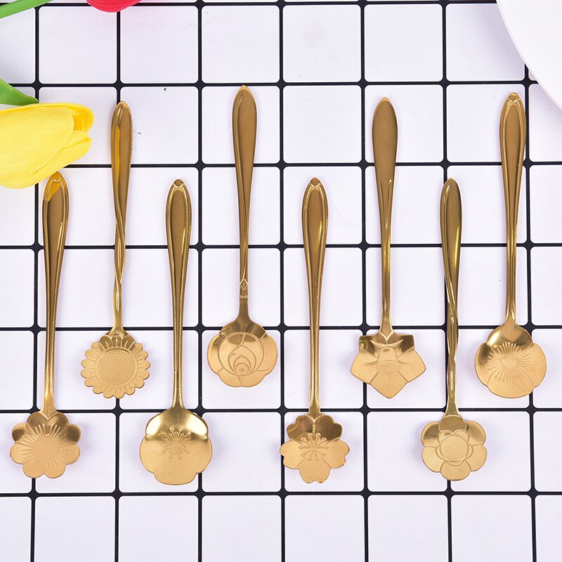 1Pc Rvs Lepel Vintage Gouden Bloem Lepels Kleine K... – Grandado